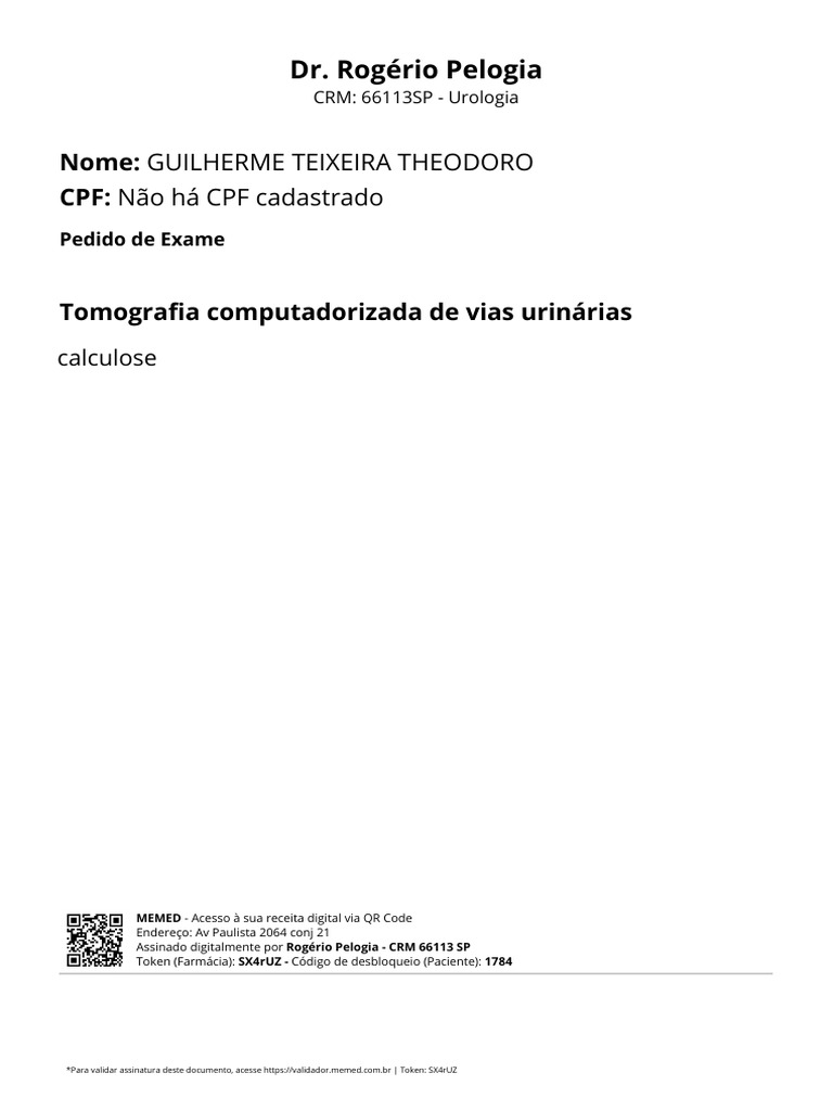 Pedido Tomografia | PDF Pedido Tomografia | PDF