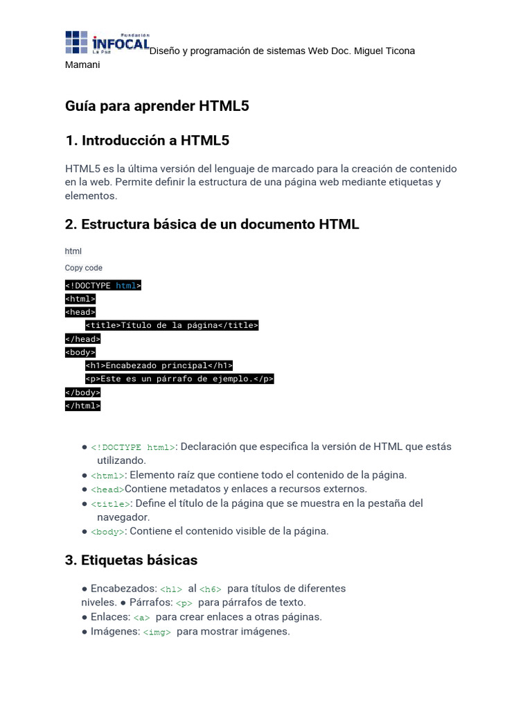 Guía para aprender HTML5 (1) | PDF | HTML | Internet