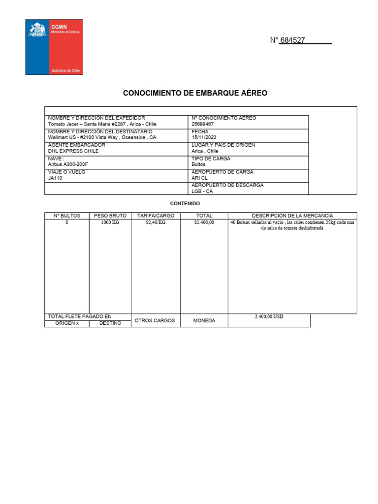 Conocimiento de Embarque Aereo | PDF