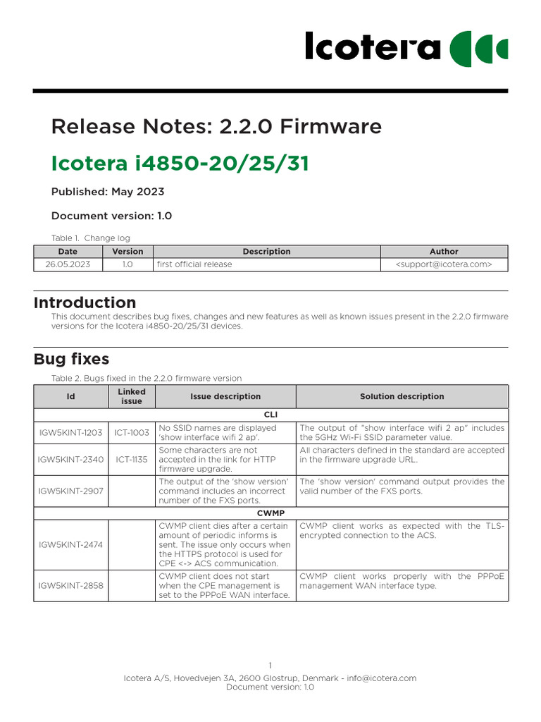 Icotera I4850-20 I4850-25 I48520-31 2.2.0 Release Notes v1.0 | PDF | I ...
