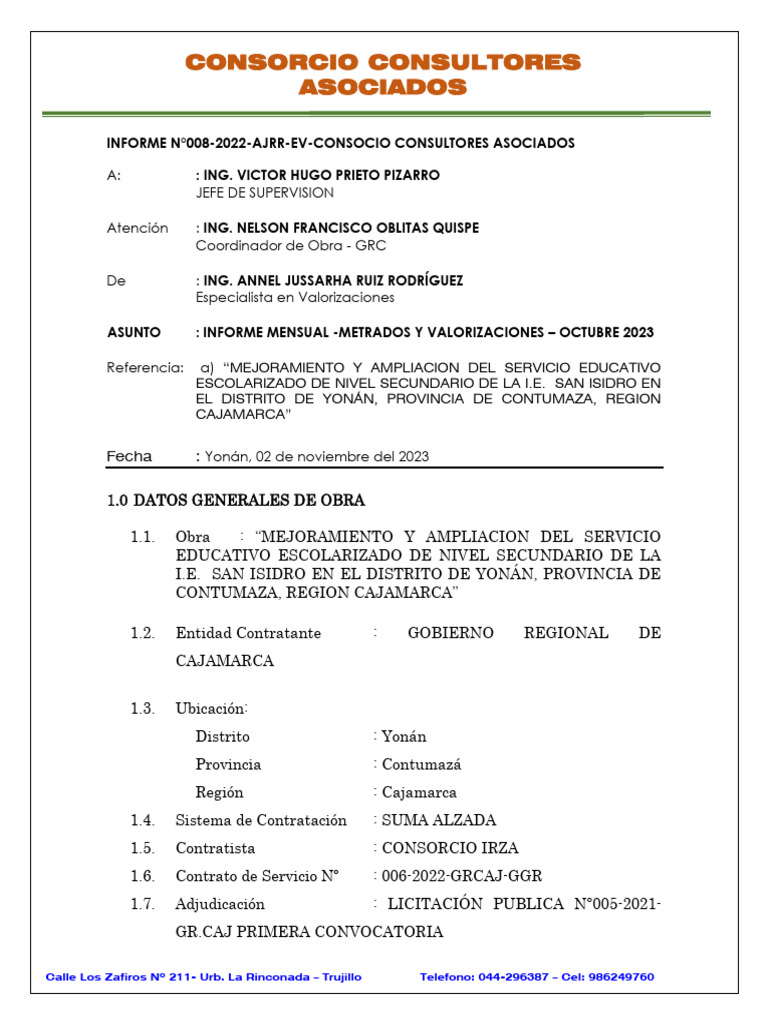 Informe N°008-2023-Ajrr-Informe Mensual | PDF | edificio | Construyendo tecnología