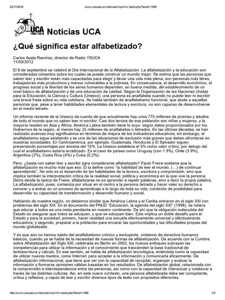 Ayala Ramírez - Qué Significa Estar Alfabetizado | PDF | Literatura