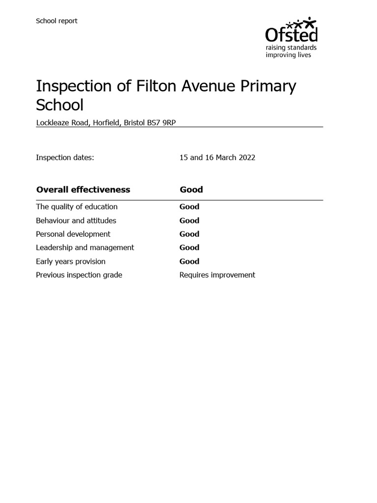 Filton Avenue Primary School Ofsted Report 2022 | PDF | Schools ... Filton Avenue Primary School Ofsted Report 2022 | PDF | Schools ...