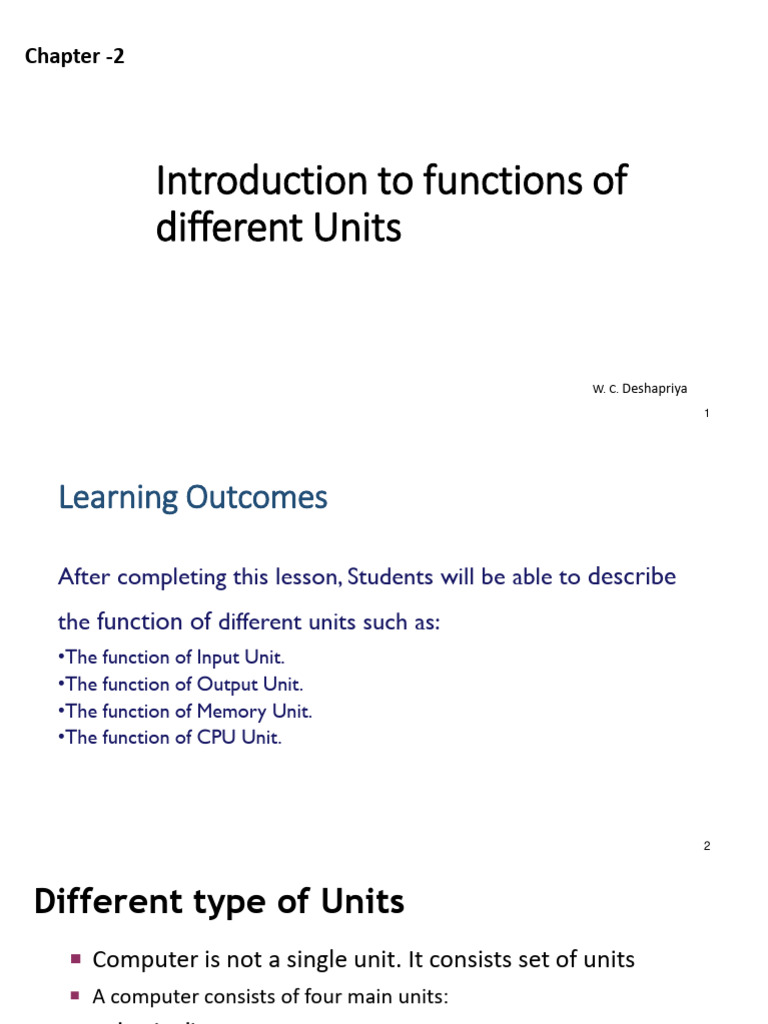 L2 Introduction To Functions of Different Units | PDF | Central Processing Unit | Computer Data ...