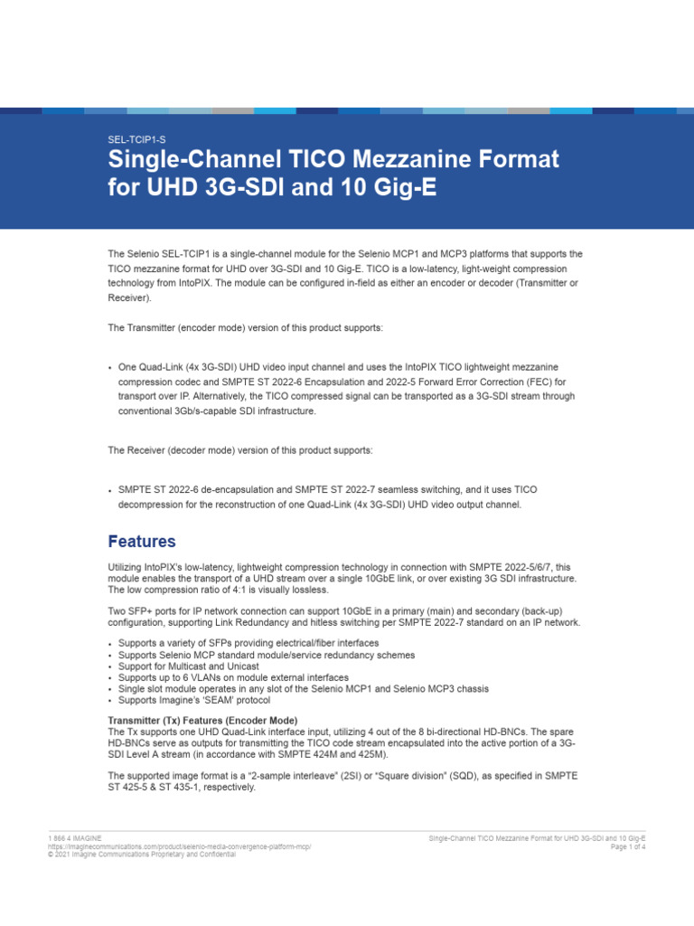 SEL-TCIP1-S - Selenio Media Convergence Platform MCP - Single-Channel ...