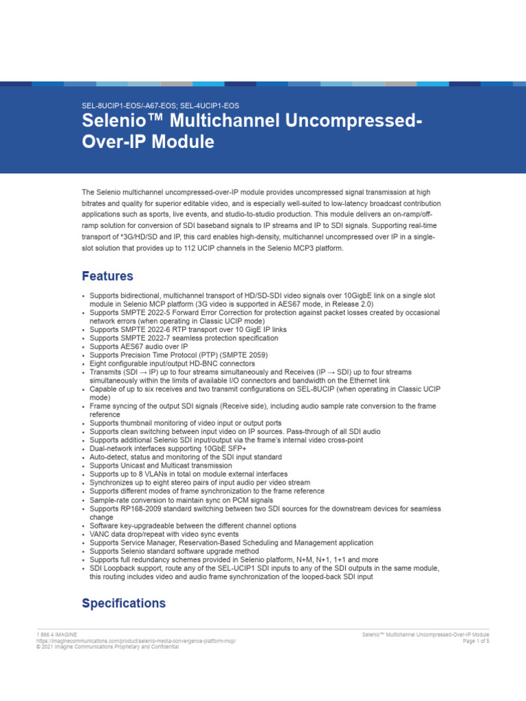 SEL-8UCIP1-EOS-A67-EOS SEL-4UCIP1-EOS - Selenio Media Convergence Platform MCP - Selenio ...