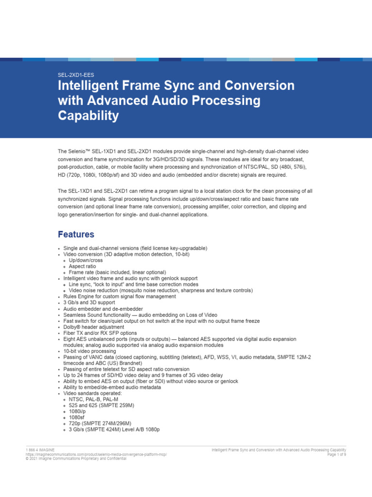 SEL-2XD1-EES - Selenio Media Convergence Platform MCP - Intelligent ... SEL-2XD1-EES - Selenio Media Convergence Platform MCP - Intelligent ...