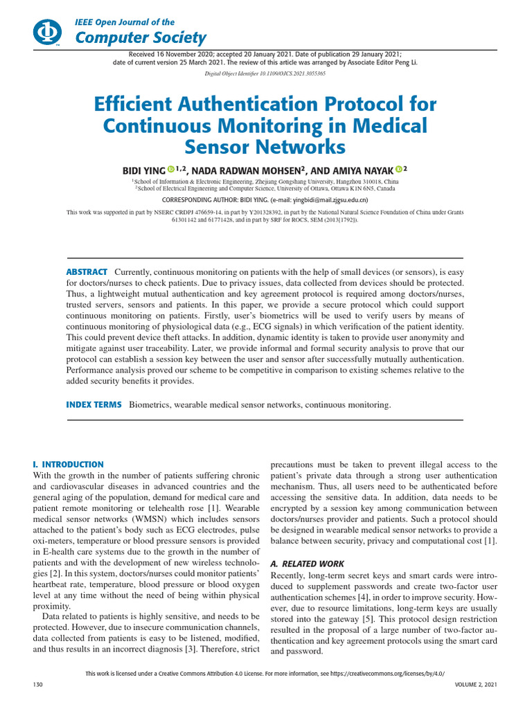 Efficient Authentication Protocol For Continuous Monitoring in Medical Sensor Networks | PDF ...
