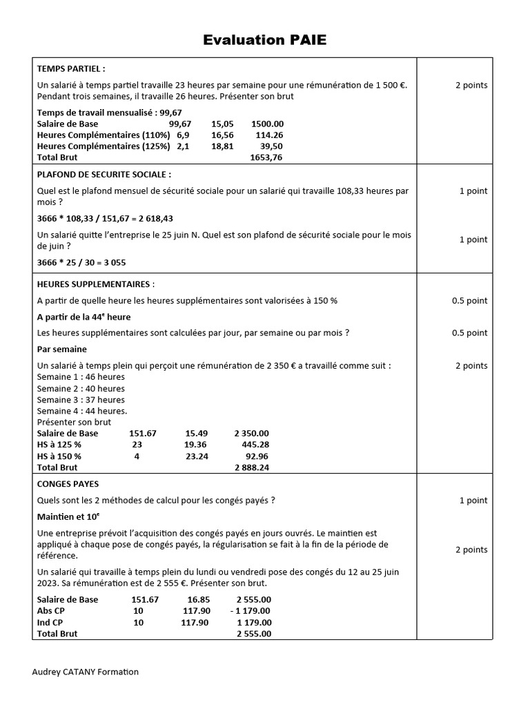 Corrigé - Evaluation 2 ARH Paie | PDF | Salaires | Congé maladie