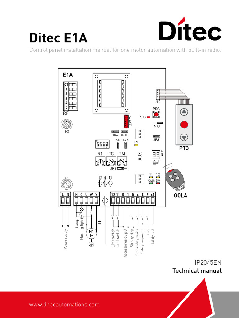 EN - Ditec E1A Control Panel Technical Manual | PDF | Safety | Hazards