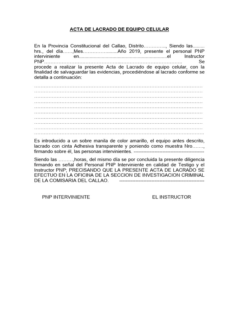 Acta de Lacrado de Equipo Celular | PDF
