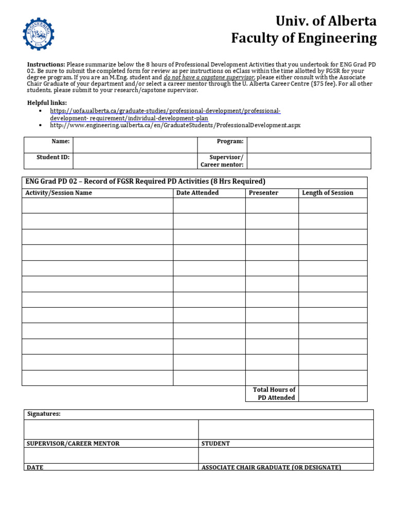ENG Grad PD 02 Activity Record Form | PDF