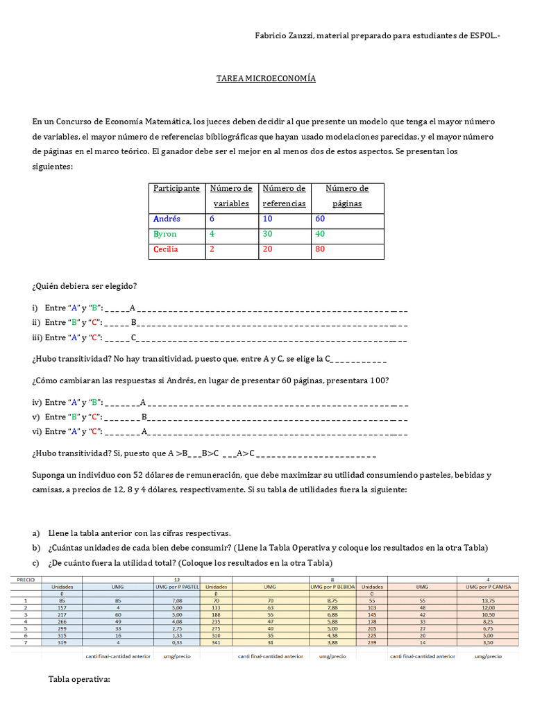 Tarea Micro Grupo TABLAS | PDF | Economias | Ciencias económicas