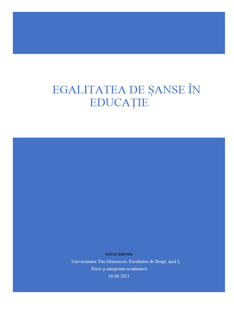 Egalitatea de Sanse in Educatie | PDF