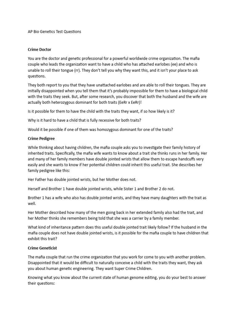 AP Bio Genetics Test | PDF | Meiosis | Biological Processes