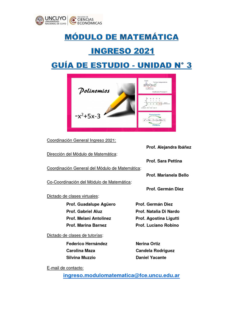 Mat UNIDAD 3 - POLINOMIOS - FACTORIZACION | PDF | Factorización ...