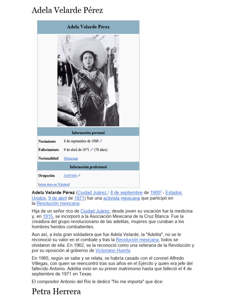 Biografía de Adela Velarde Pérez | PDF | revolución mejicana | Politica ...