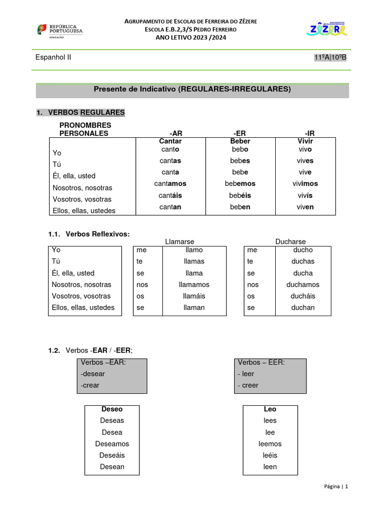 01 - Presente de Indicativo - EsquemaGeneral | PDF | Lingüística ...