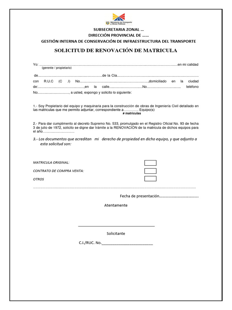 ST MTOP Solicitud de Renovacion MTOP | PDF