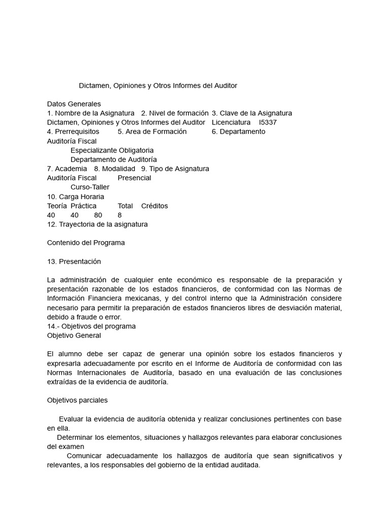 Programa de Materia | PDF | Auditoría | Estado financiero