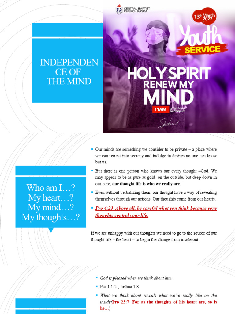 INDEPENDENCE OF THE MIND - Episod 1 - Holy Spirit Renew My Mind | PDF ...