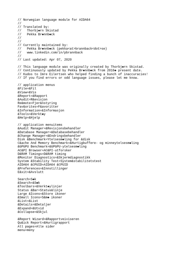 Norwegian AIDA64 Language Module | PDF | Bios | Dynamic Random Access ...
