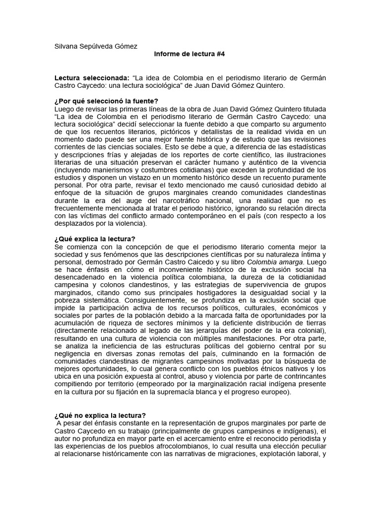 Informe 4 de Lectura | Descargar gratis PDF | Exclusión social | Colombia