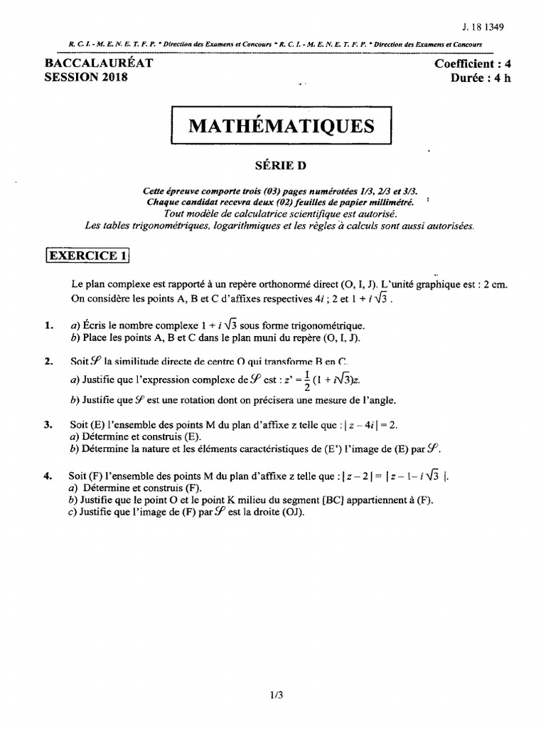 Bac D Math 2018 | PDF