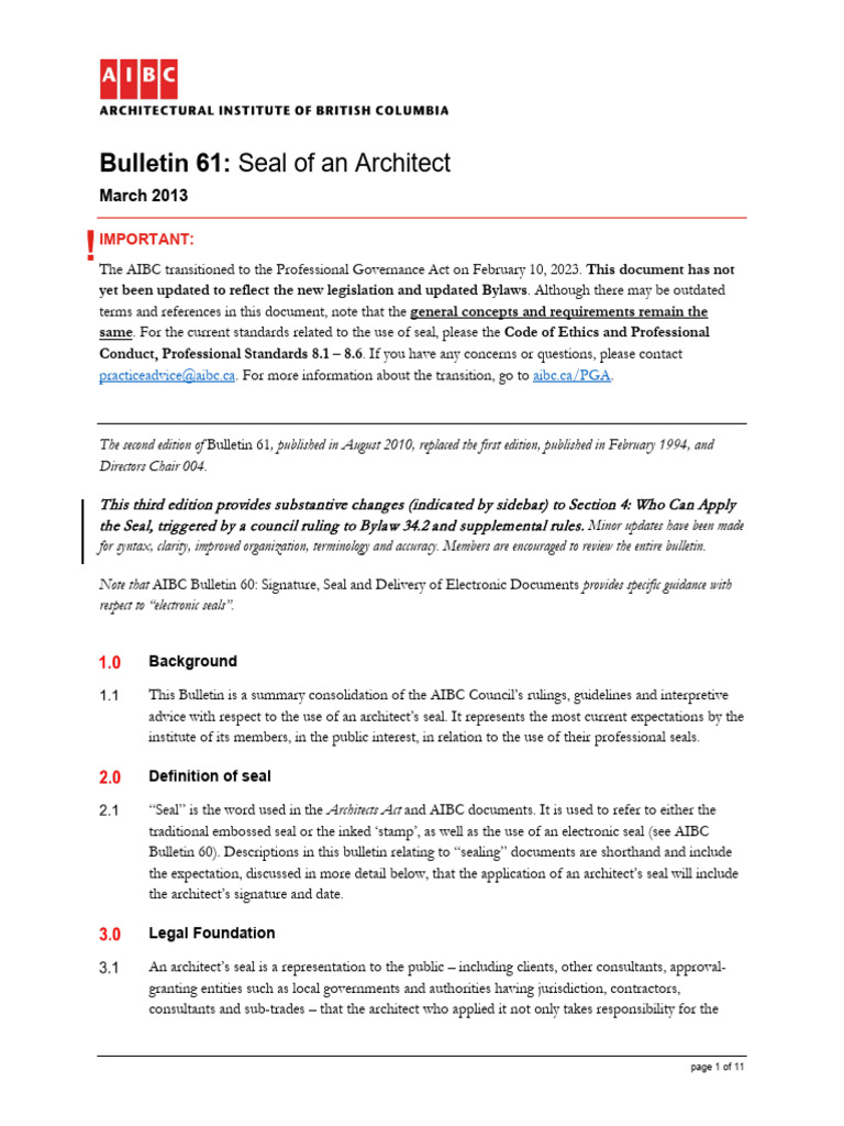 Bulletin 61 Seal of An Architect - PGAD | Download Free PDF | Architect ...