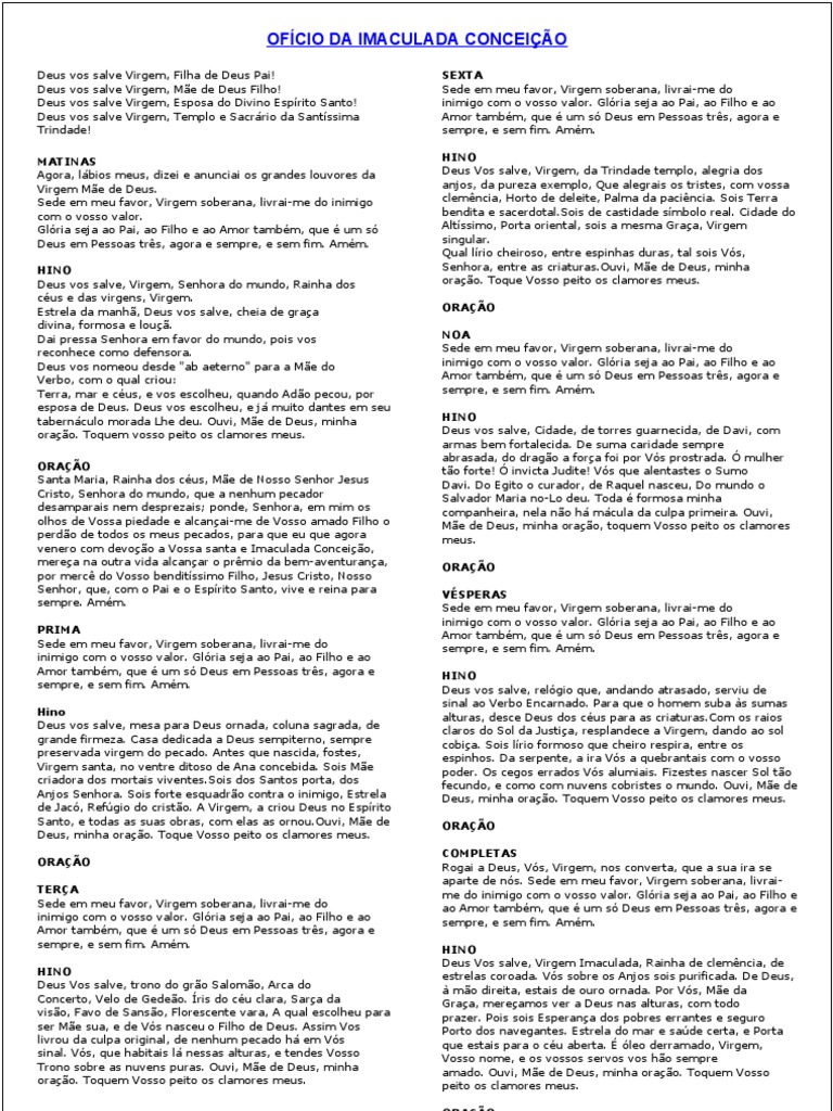 Ofício Da Imaculada Conceição Pdf Maria Mãe De Jesus Oração