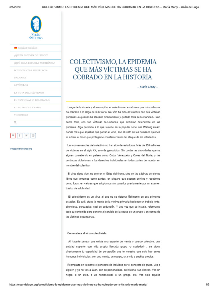 COLECTIVISMO, LA EPIDEMIA QUE MÁS VÍCTIMAS SE HA COBRADO EN LA HISTORIA ...