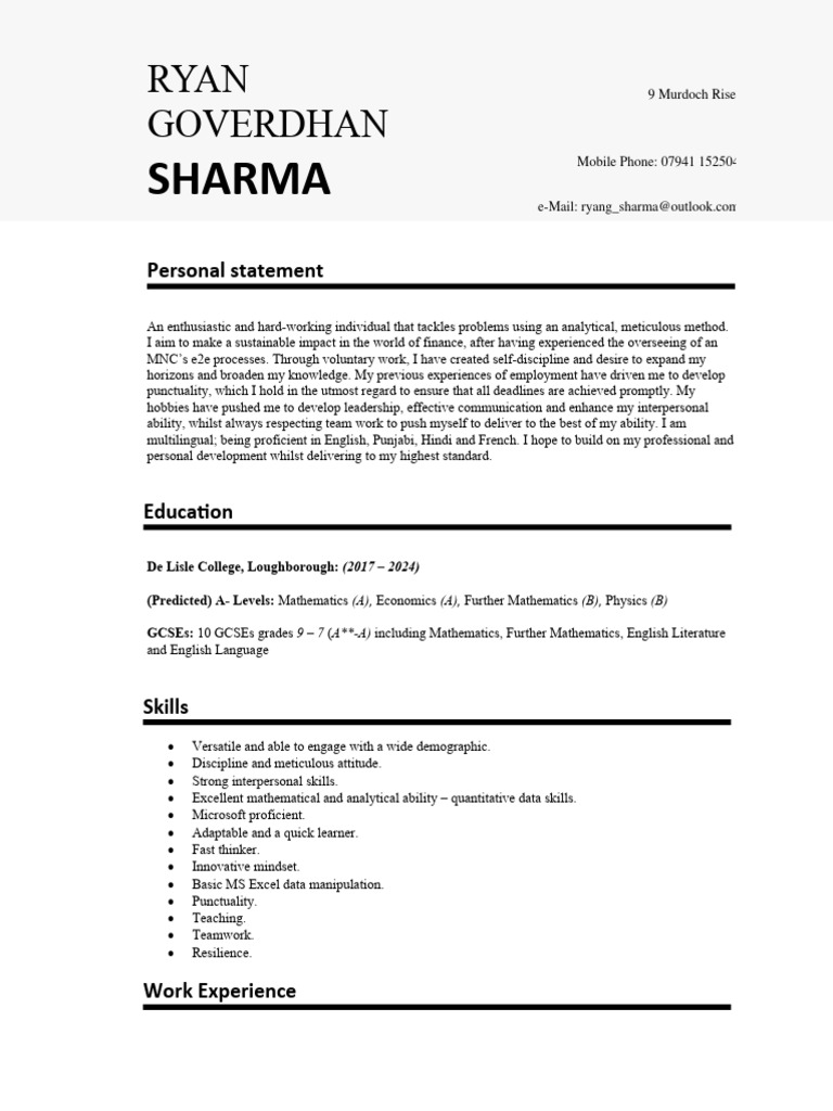 Ryan G Sharma - CV | PDF | Cognition | Cognitive Science