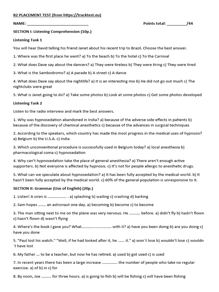 b2 Placement Test | PDF