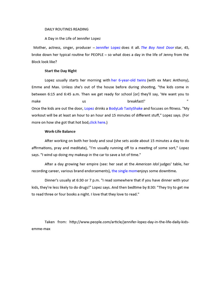 DAILY ROUTINES READING | PDF