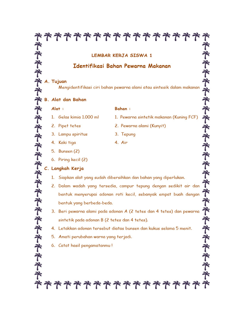 Lembar Kerja 1 Pewarna | PDF | Kesehatan Holistik | Sains & Matematika