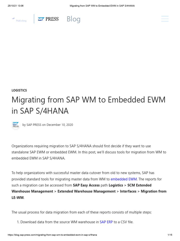 Migrating From SAP WM To Embedded EWM in SAP S - 4HANA | PDF ... Migrating From SAP WM To Embedded EWM in SAP S - 4HANA | PDF ...