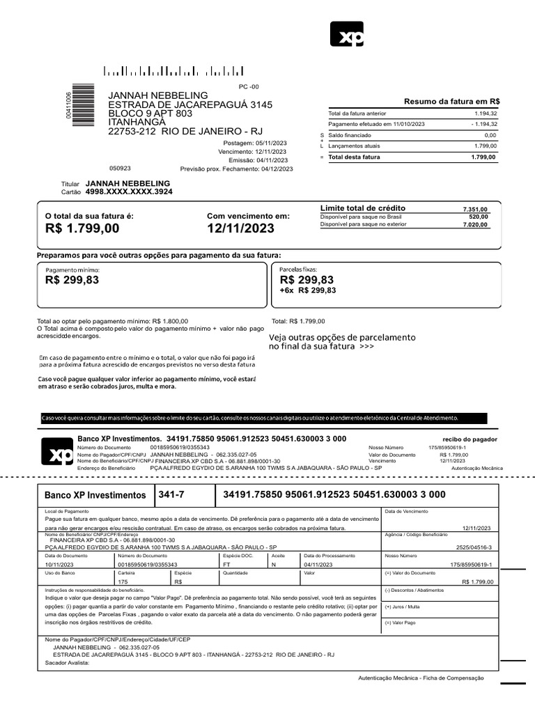 XP 3084 Fatura 2023 111 | PDF | Business | Economias