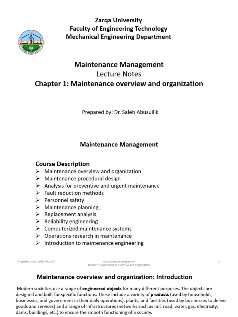 Chapter 1 Maintenance Overview and Organization-Part 1 | PDF | Reliability Engineering | Risk
