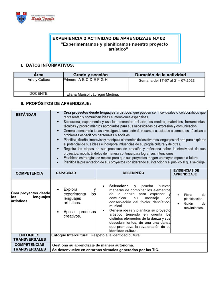 Actividad Aprendizaje 2-Exp2 | PDF | Bailes | Aprendizaje