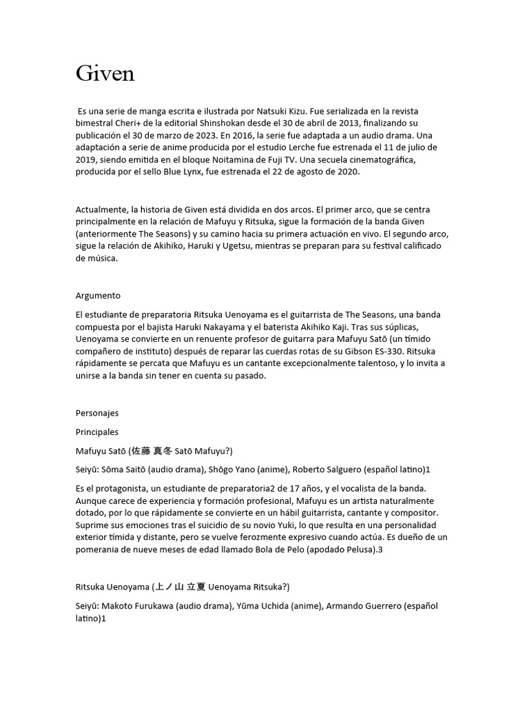 Given | PDF | Anime y manga | Entretenimiento