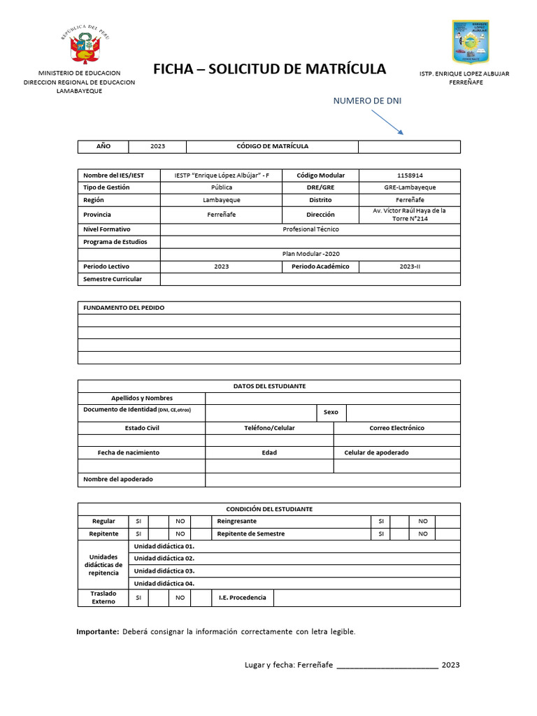 Ficha - Solicitud de Matrícula 2023 II | PDF | Autenticación | Gobierno y personalidad