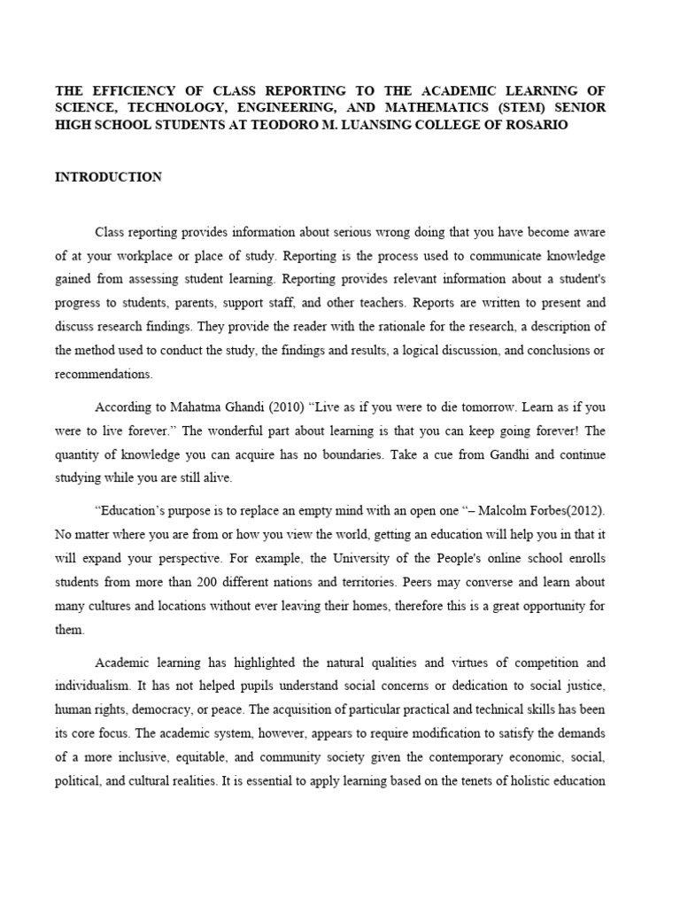 The Efficiency of Class Reporting To The Academic Learning of Science ...