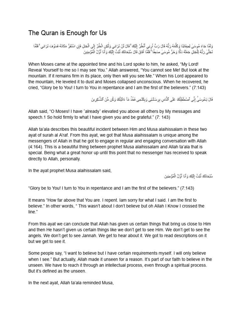 The Quran Is Enough For Us | Download Free PDF | God In Islam | Prophets And Messengers In Islam