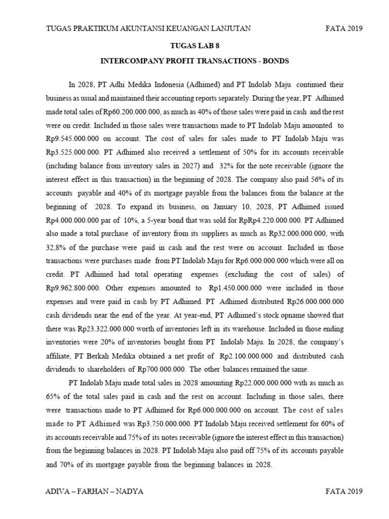 Soal Dan Jawaban Tugas Lab 8 - IPT Bonds | PDF | Book Value | Retained Earnings