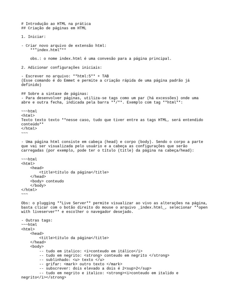 Introdução Ao HTML Na Prática | PDF | Html | Hipertexto Introdução Ao HTML Na Prática | PDF | Html | Hipertexto