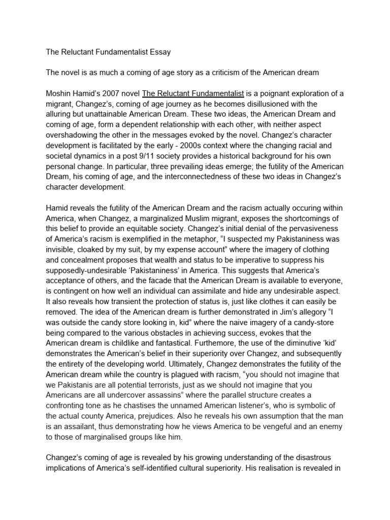 The Reluctant Fundamentalist Essay | PDF