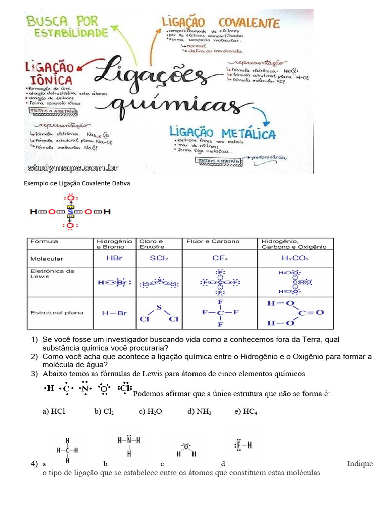 Ligação Covalente Dativa Explicada | PDF | Estudos de Línguas ...