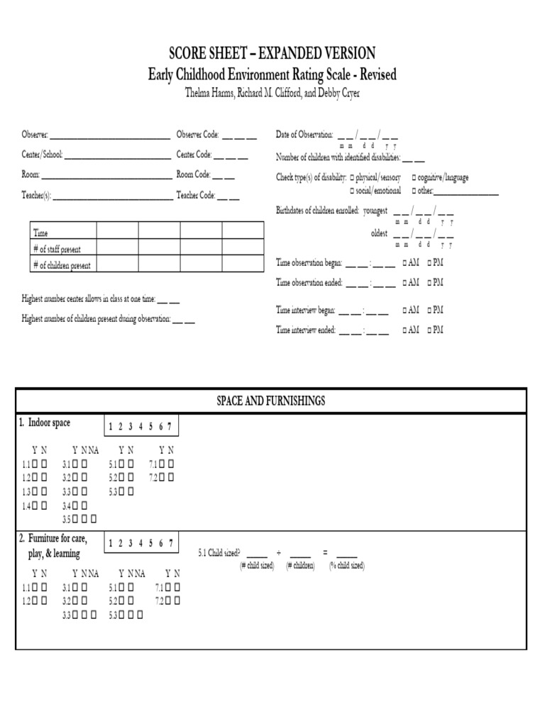 ECERS-3 Expanded Score Sheet | PDF | Hand Washing | Sanitation