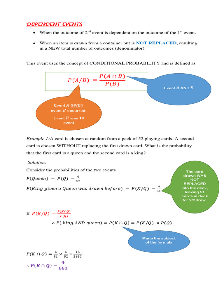 Lesson 5 DEPENDENT EVENTS CONDITIONAL PROBABILITY | PDF | Probability | Applied Mathematics