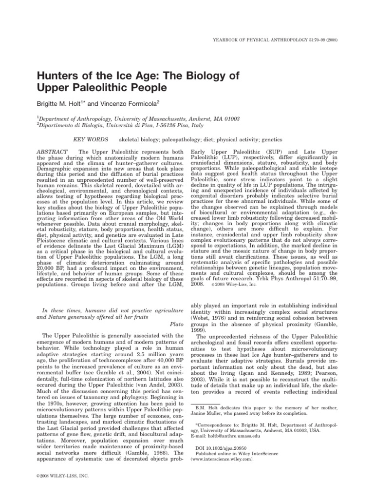 Hunters Of The Ice Age The Biology Of Upper Paleolithic People B
